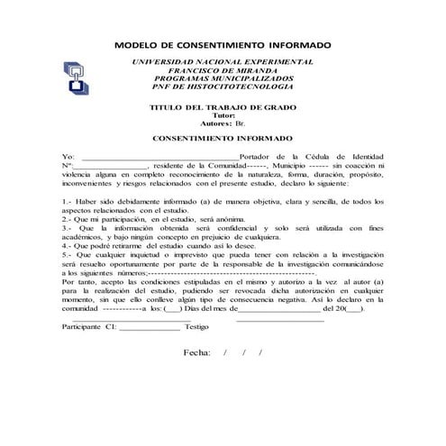 Modelo de consentimiento informado | DOCX