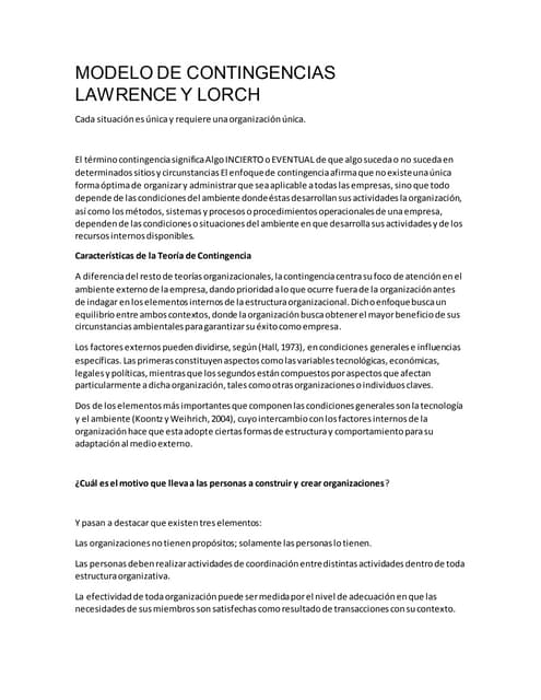 MODELO DE CONTINGENCIA DE LAWRENCE Y LORSCH | PPT