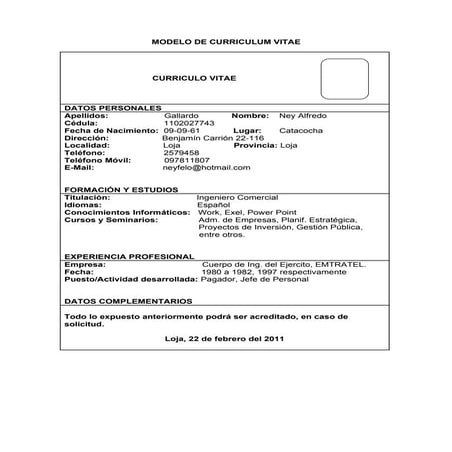 Modelo de curriculum vitae | DOC