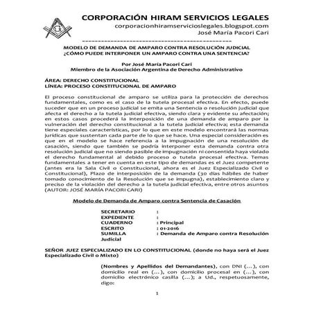 MODELO DE DEMANDA DE AMPARO CONTRA SENTENCIA - AUTOR JOSÉ MARÍA PACORI ...