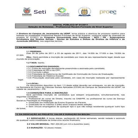 Modelo de edital da proec para seleção no usf de profissional recém ...