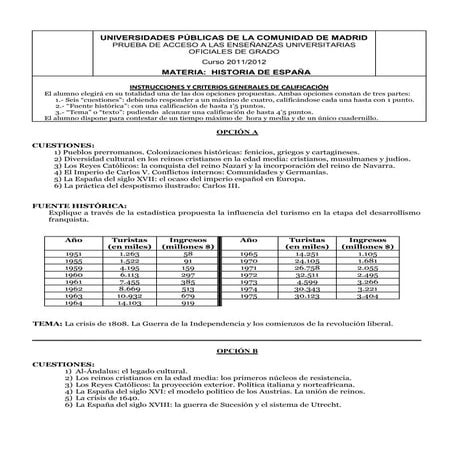 Modelo de examen historia de españa 2011 2012 3 | PDF