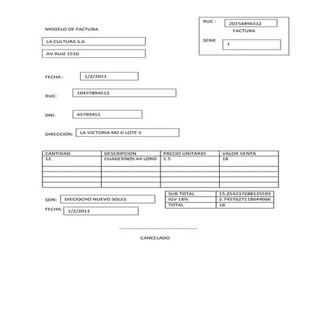 Modelo de factura | DOCX
