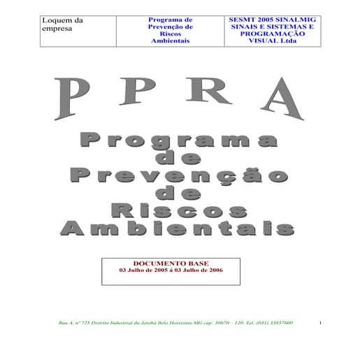 Modelo de ppra 3 | DOC | Business | Business and Finance