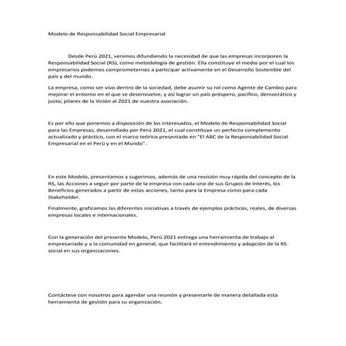 Modelo de responsabilidad social empresarial | DOCX