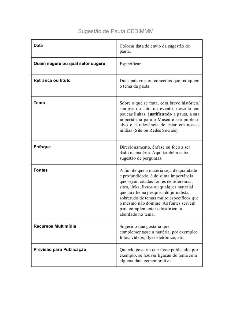 Modelo de sugestão de pauta cedimmm