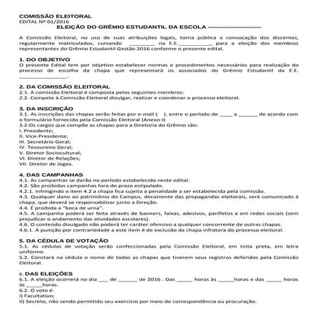 Modelo edital eleicao | DOC