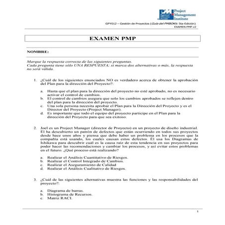 Modelo Examen PMP, Project Management Institute | PDF