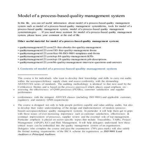 Model of a process based quality management system | DOCX
