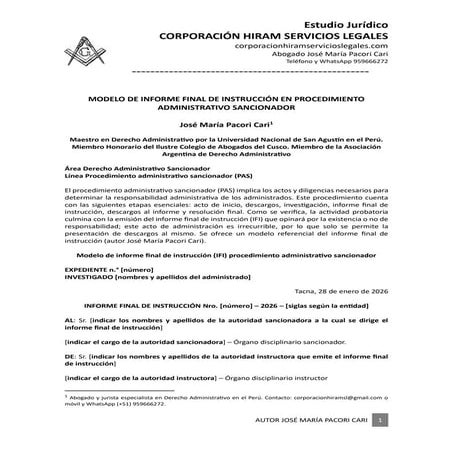 MODELO INFORME FINAL DE INSTRUCCIÓN EN PROCEDIMIENTO SANCIONADOR ...