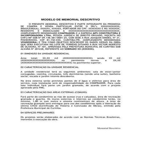 Modelo memorial descritivo obra | PDF