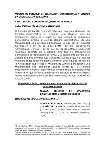 Solicitud De Separacion Convencional Y Divorcio Ulterior