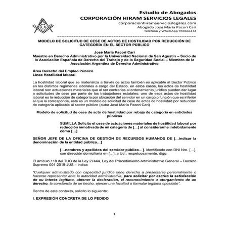 MODELO SOLICITUD CESE ACTO HOSTILIDAD POR REDUCCIÓN DE CATEGORÍA EN EL ...