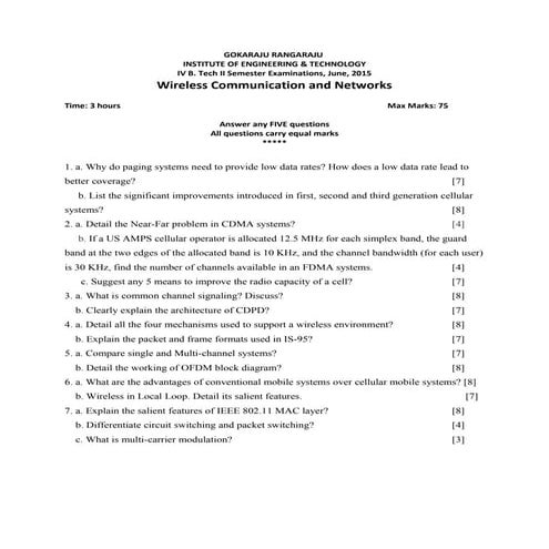 Model paper wireless communications and networks | DOC