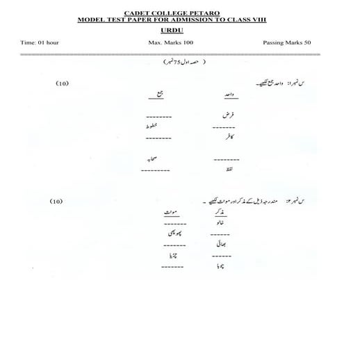 Model paper urdu | PDF