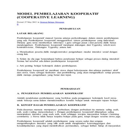 Model pembelajaran kooperatif | DOCX