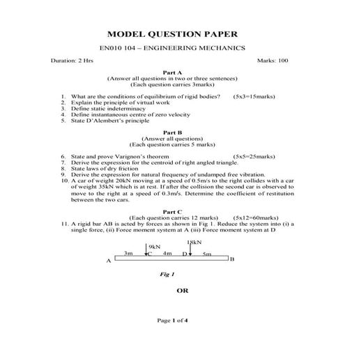 Model question paper Engg Mechanics | PDF