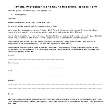 Model release form | DOCX