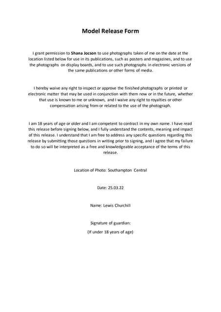Model Release Form Template | PDF