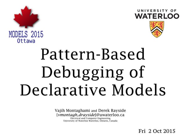 Pattern Based Debugging Of Declarative Models Ppt 4901