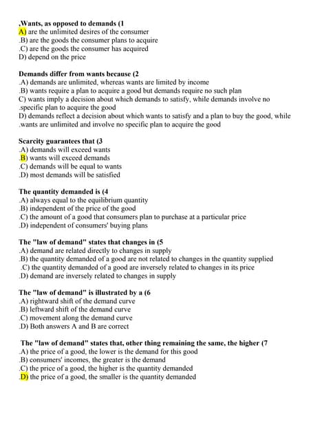 MCQs of Elasticity of Demand and Supply | DOC