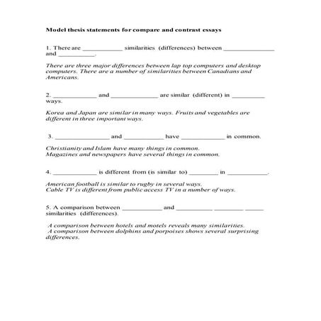 Model thesis statements for compare and contrast essays | DOCX
