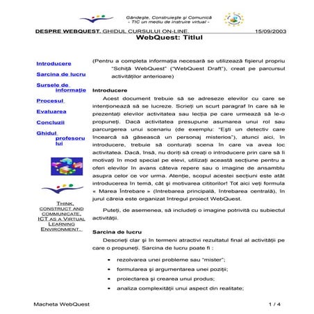 Modelul proiectului web quest | PDF