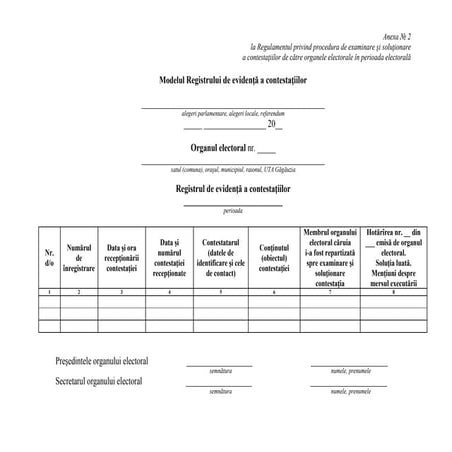 Modelul registrului cu privire la evidenta contestatiilor | PDF