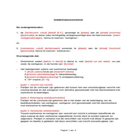 Model vaststellingsovereenkomst WWZ | DOCX