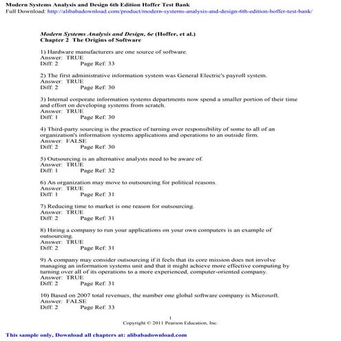 Modern Systems Analysis And Design 6th Edition Hoffer Test Bank Pdf