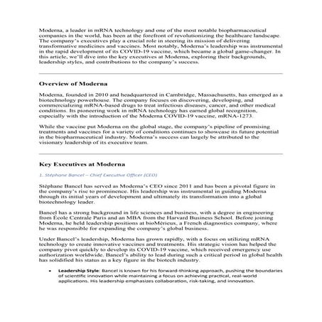 Leadership at Moderna: Key Executives & Their Vision | PDF