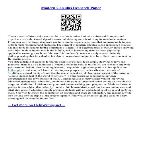 Modern Calculus Research Paper | PDF