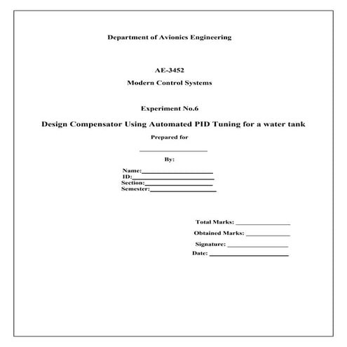 Design Compensator Using Automated Pid Tuning For A Water Tank Pdf 5183