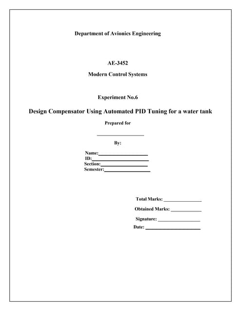 Design Compensator Using Automated Pid Tuning For A Water Tank Pdf 5183