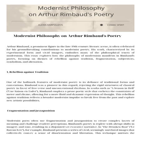 Modernist Philosophy on Arthur Rimbaud's Poetry - Alexis karpouzos | PDF