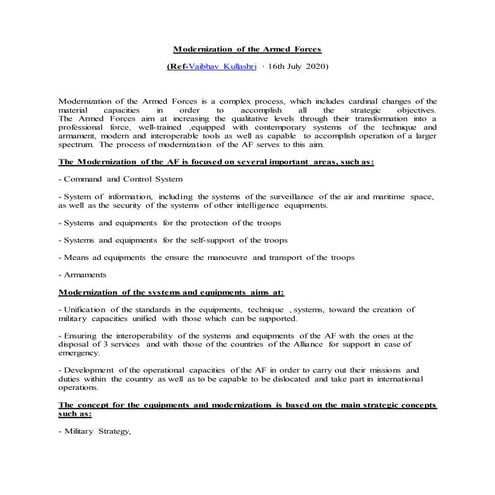 Modernization of the armed forces in india | DOCX