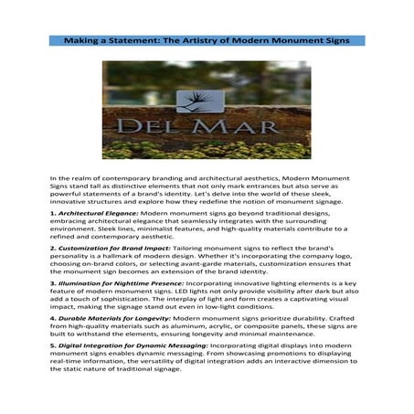 Making a Statement: The Artistry of Modern Monument Signs | PDF