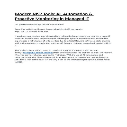 Modern MSP Tools: AI, Automation & Proactive Monitoring in Managed IT | DOCX