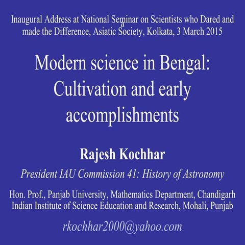 Modern science in Bengal: Cultivation and early accomplishments | PPT