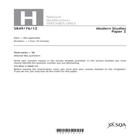 Higher Modern Studies - exemplar Paper 2 | PDF