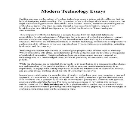 Modern Technology Essays. Stetson University | PDF