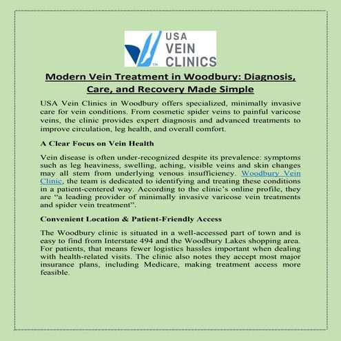 Modern Vein Treatment in Woodbury- Diagnosis, Care, and Recovery Made ...