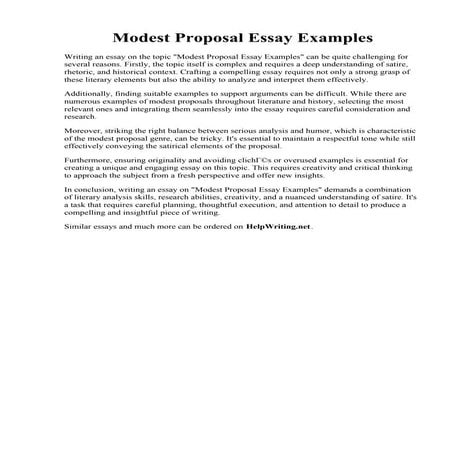 Modest Proposal Essay Examples | PDF