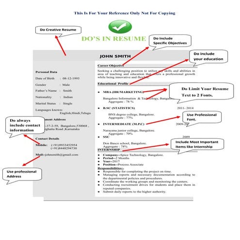 Do's And Dont's In Resume | PDF