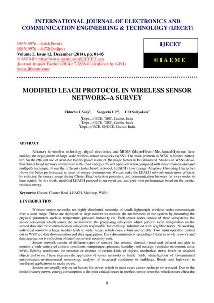 Energy Efficient Optimized Leach C Protocol Using Pbo Algorithm For Wireless Sensor Network Pdf