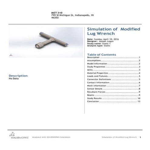 Modified lug wrench static 1-1 | DOCX | Physics | Science