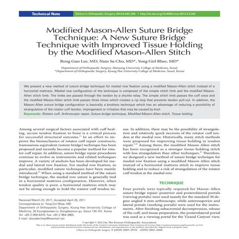 Repair Methods for Full Thickness Rotator Cuff Tears: Implications for ...