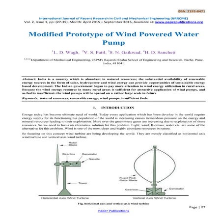 Modified Prototype of Wind Powered Water Pump | PDF