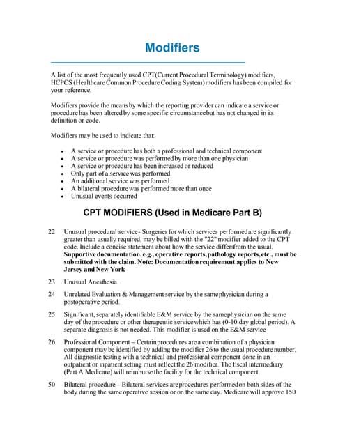Qw Modifier List Of Cpt Which Required Medical Billing Assistant At