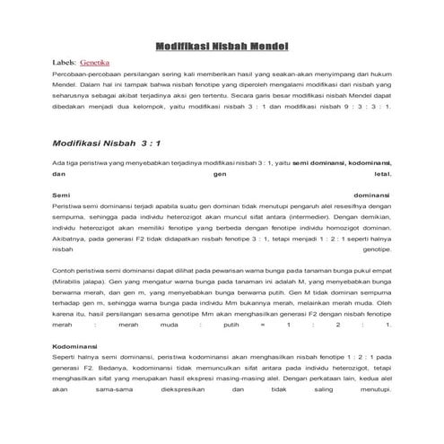 Modifikasi nisbah mendel | DOCX